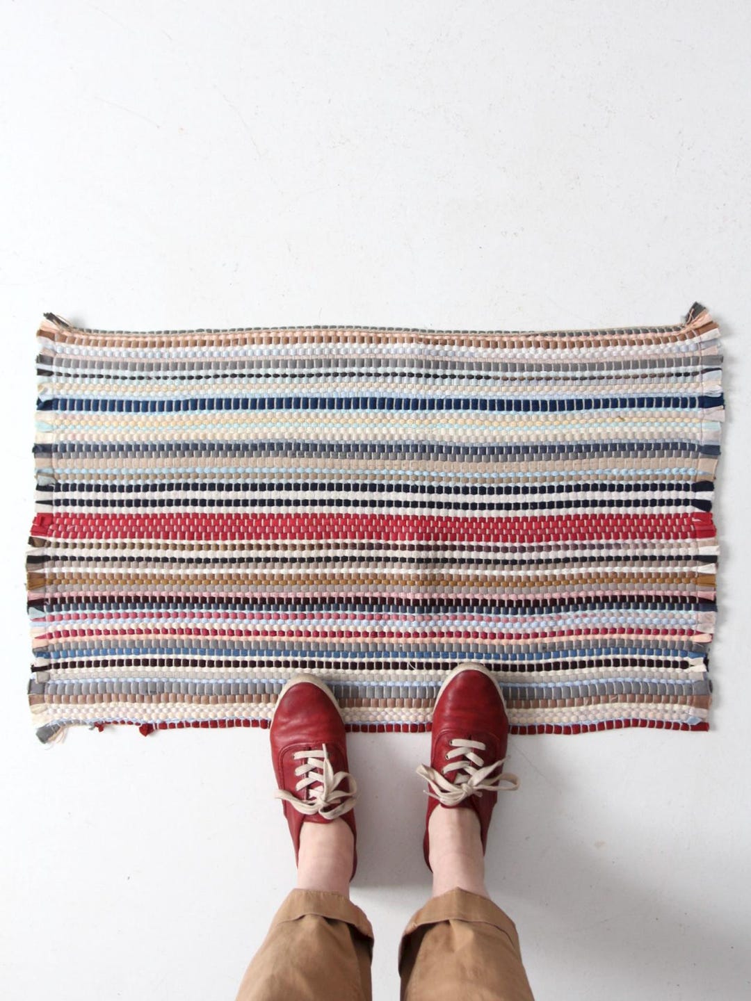 Vintage Rag Rug, Striped Accent Rug - Etsy