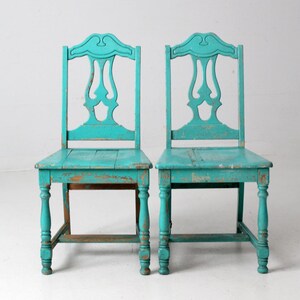 Vintage Turquoise Wooden Dining Chairs Pair - Etsy