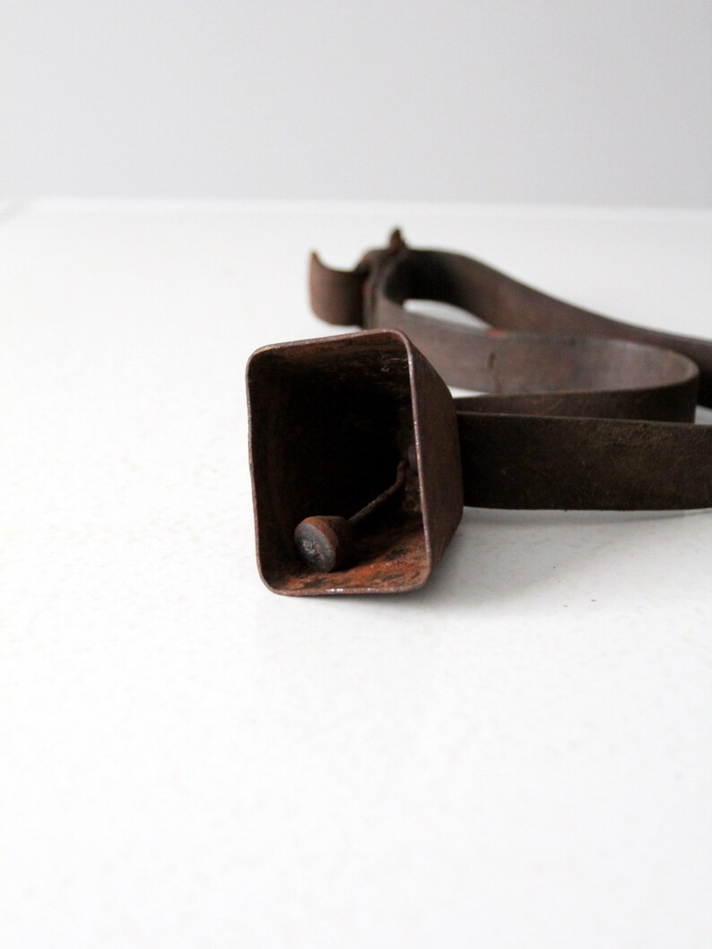 Antique cowbell bell on belted leather strap | Etsy