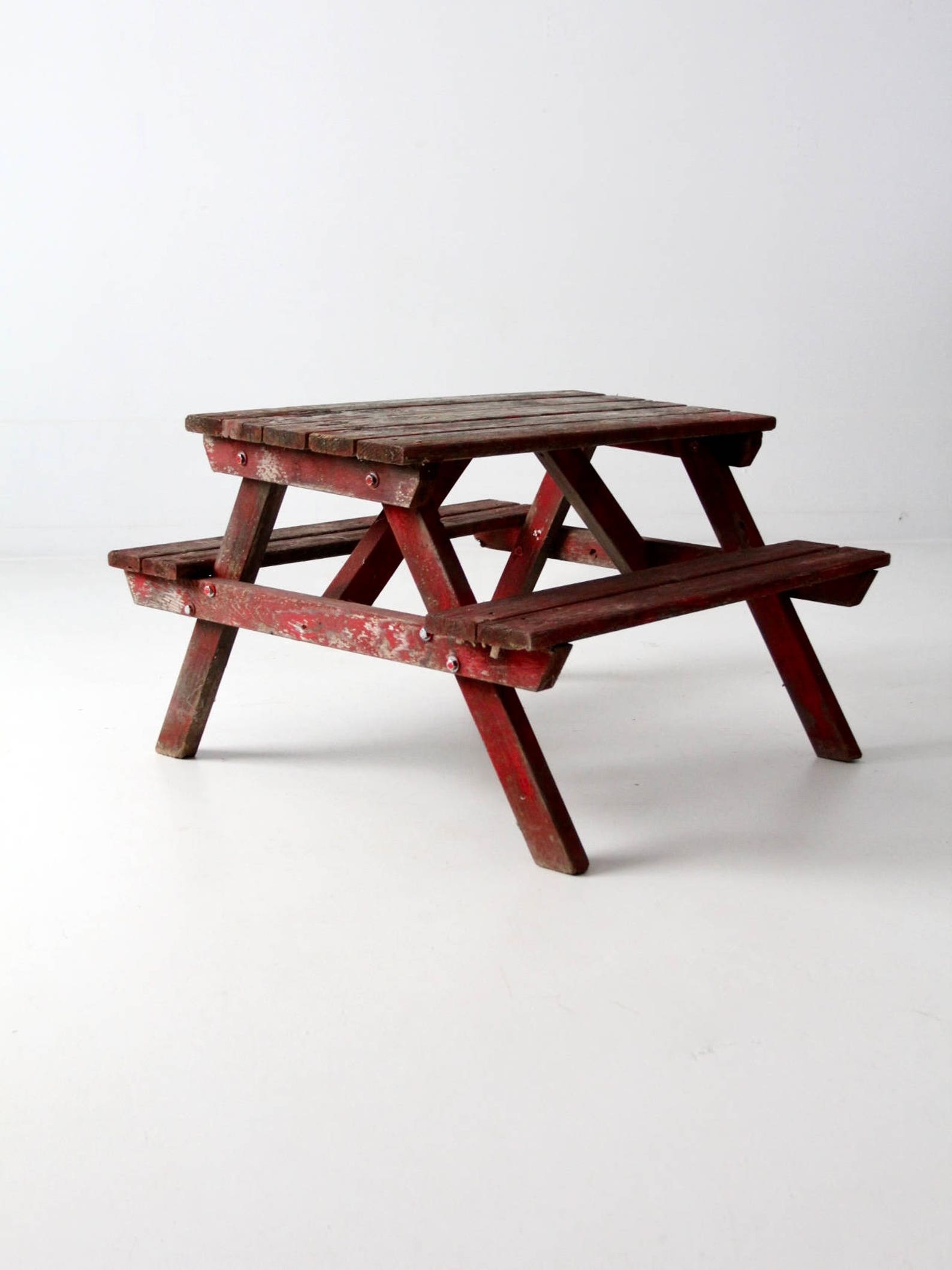 Vintage Children's Picnic Table Kid's Rustic Red Wood - Etsy