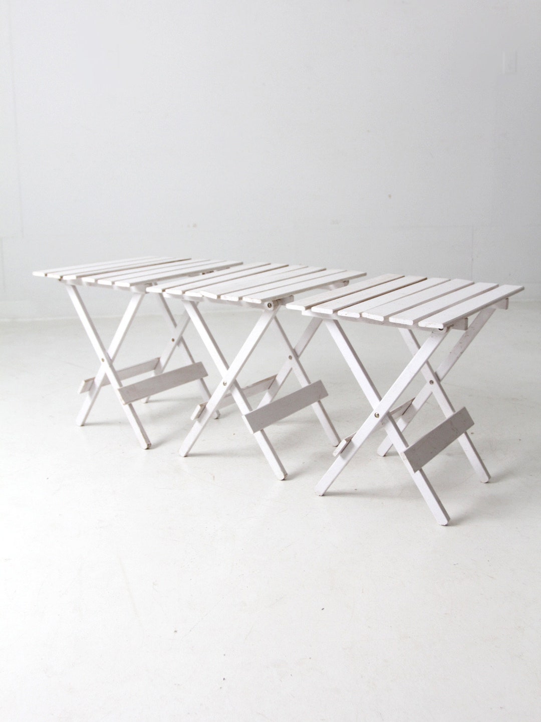Set of 3 Vintage Slat Wood Folding End Tables - Etsy