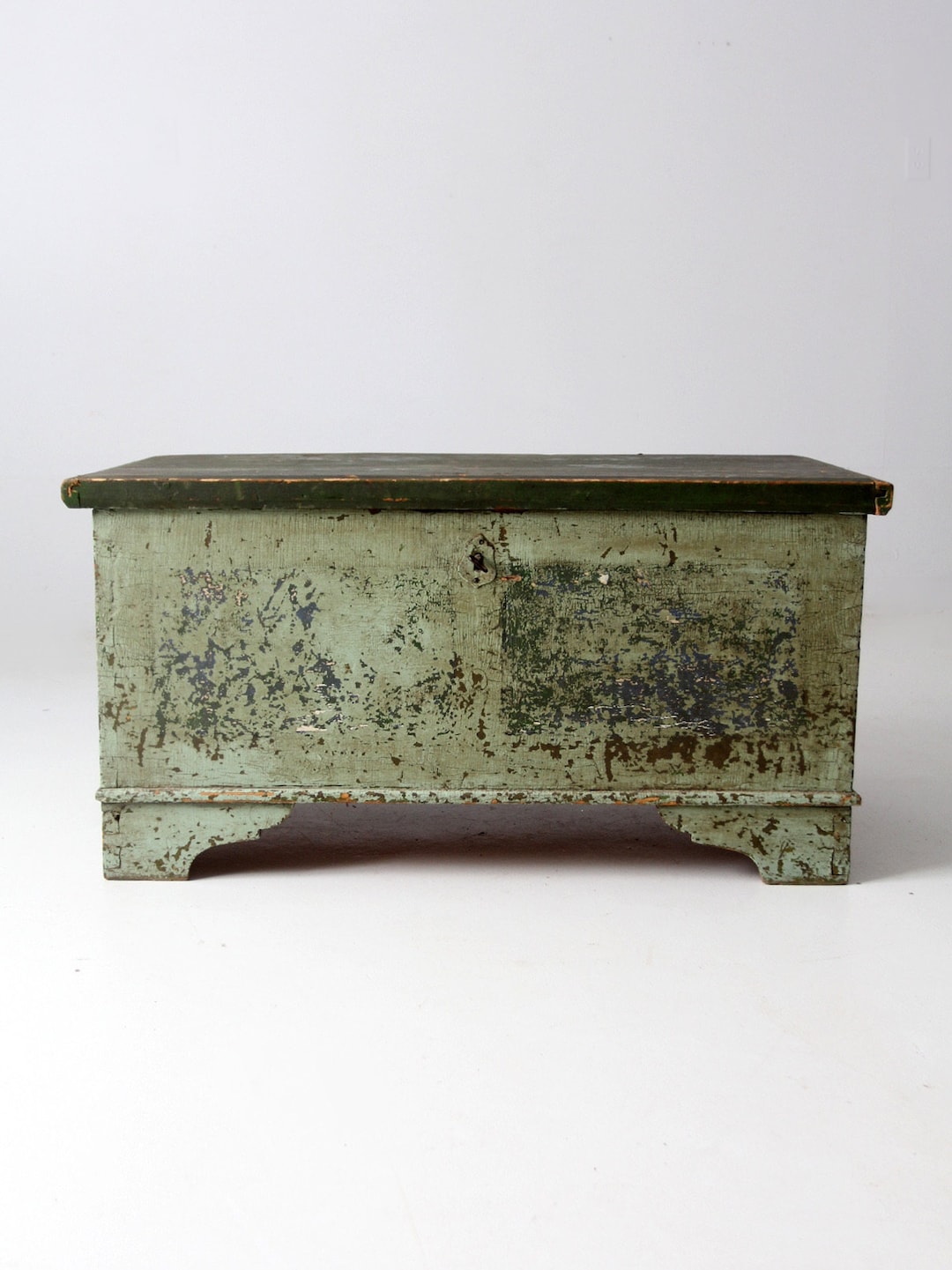 Antique Green Flat Top Wooden Trunk - Etsy