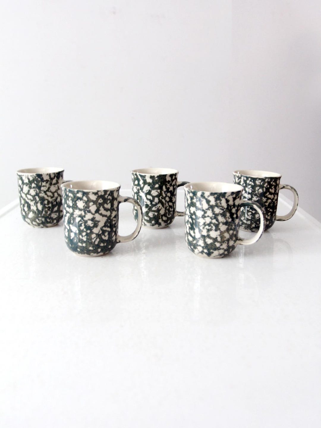 Vintage Folk Craft Green Spongeware Mugs Set of 5 Mugs - Etsy