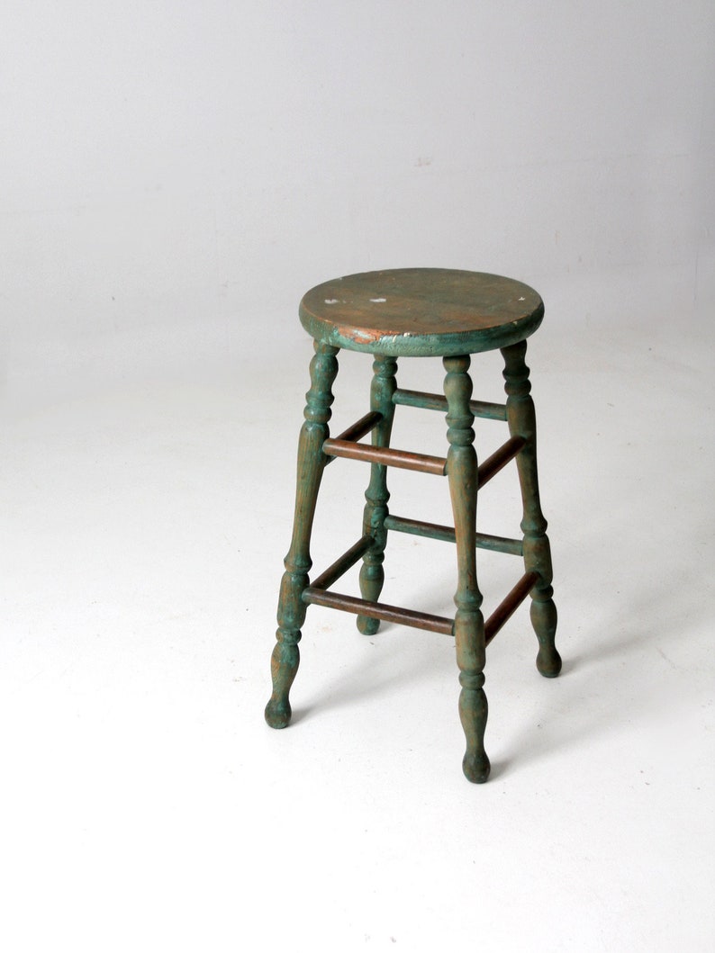 Vintage Green Turned Leg Stool - Etsy