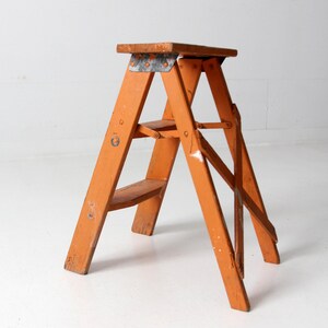 Vintage Orange Wooden Step Ladder - Etsy