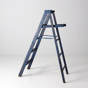 Vintage Blue Wooden Ladder, Decorative Ladder - Etsy