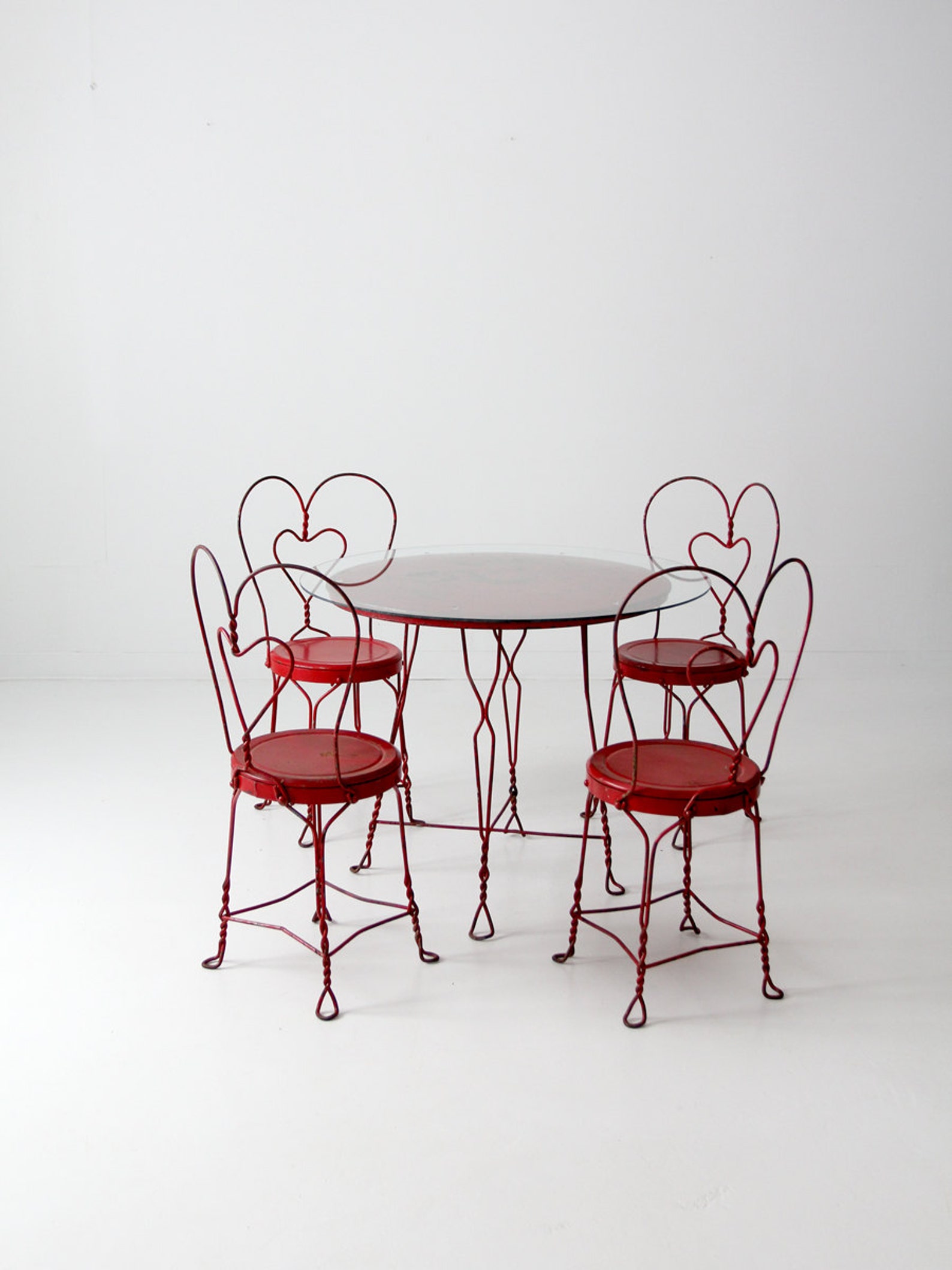 Vintage Ice Cream Parlor Table Set With 4 Chairs, Red Outdoor Furniture ...