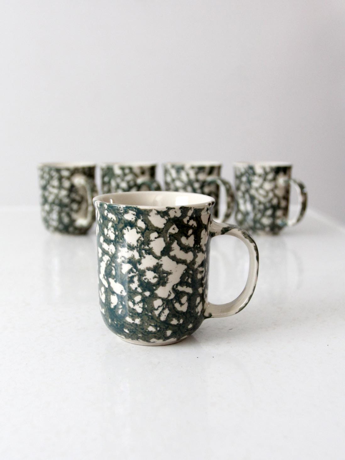 Vintage Folk Craft Green Spongeware Mugs Set of 5 Mugs - Etsy