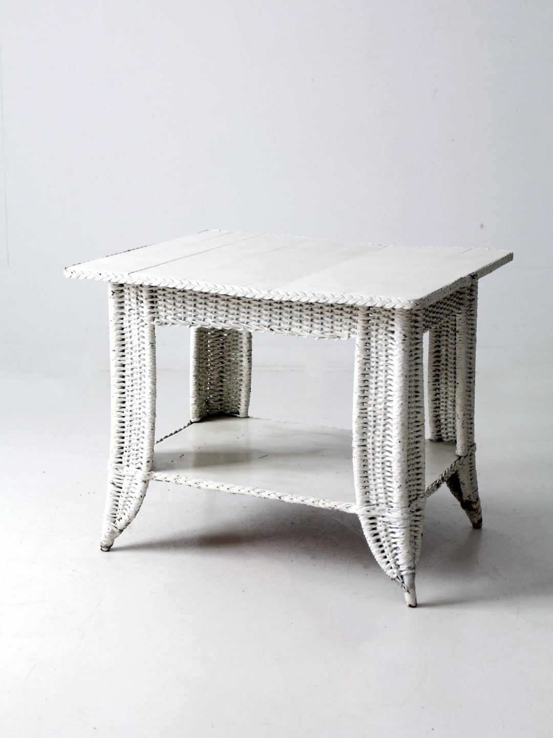 Antique White Wicker Library Table - Etsy
