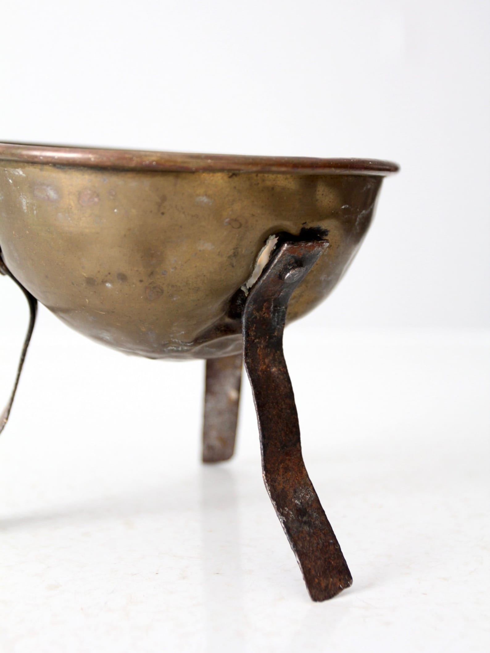Antique Footed Copper Bowl With Iron Handle - Etsy