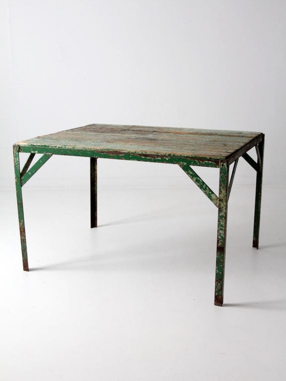 Vintage Industrial Wood and Metal Table Etsy