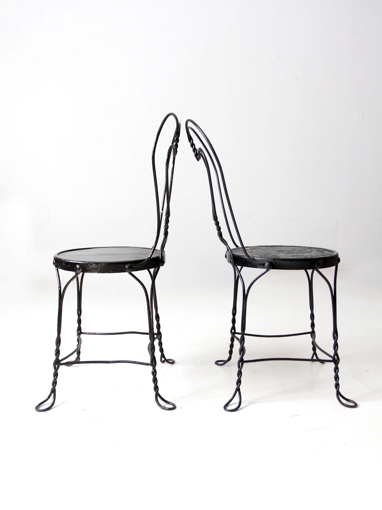 Pair Vintage Ice Cream Parlor Chairs, Black Iron Cafe Bistro Chairs - Etsy