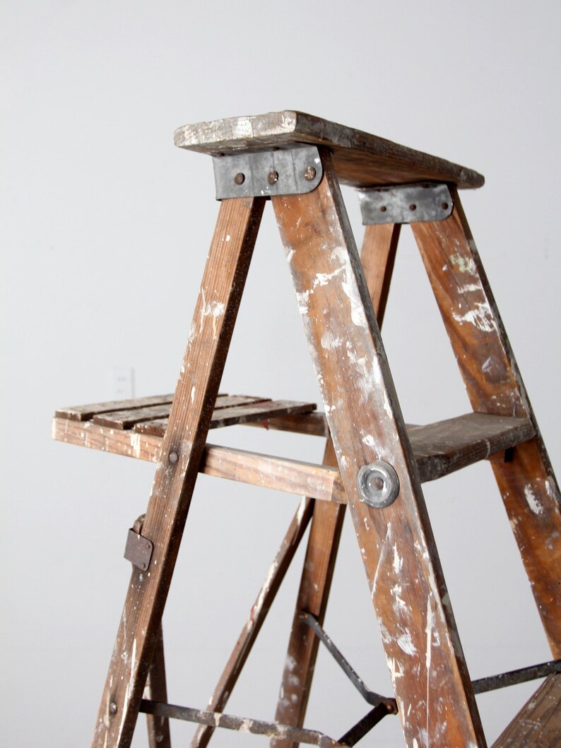 Vintage Painter's Ladder Wood Ladder Tall Folding Ladder - Etsy Canada