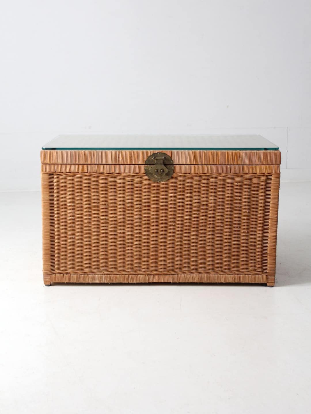 Vintage Rattan Trunk With Glass Top - Etsy