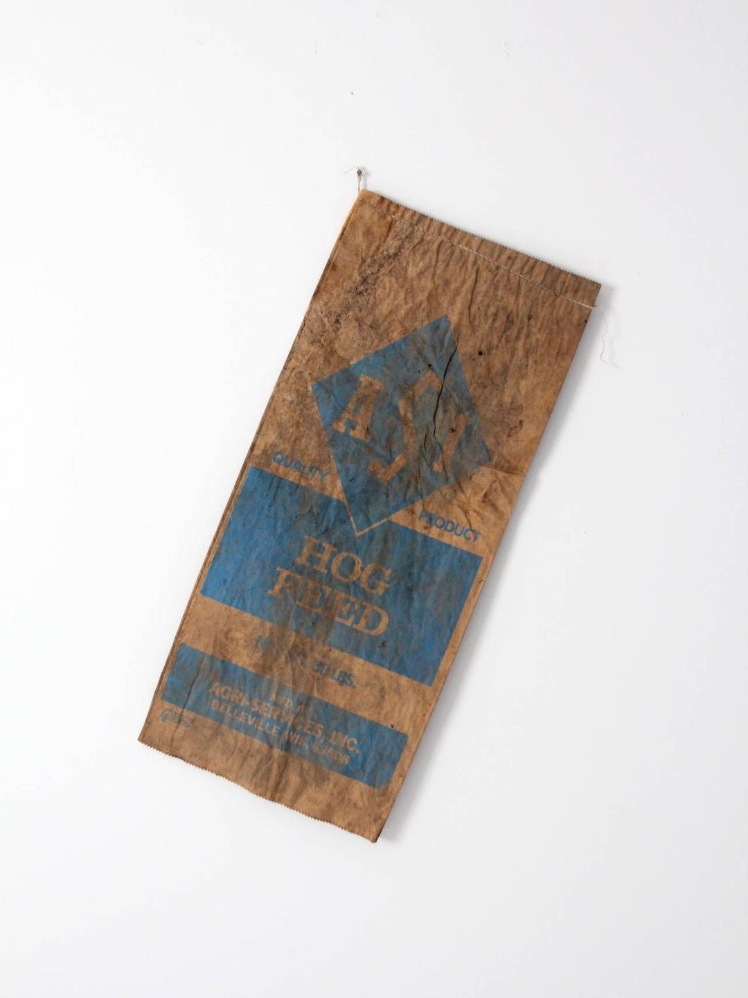 Distressed Vintage ASI Paper Feed Bag, Blue Paper Farm Sacks, Rustic ...