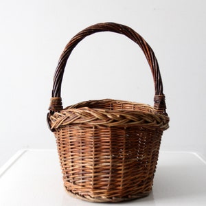 Vintage Wicker Handle Basket - Etsy