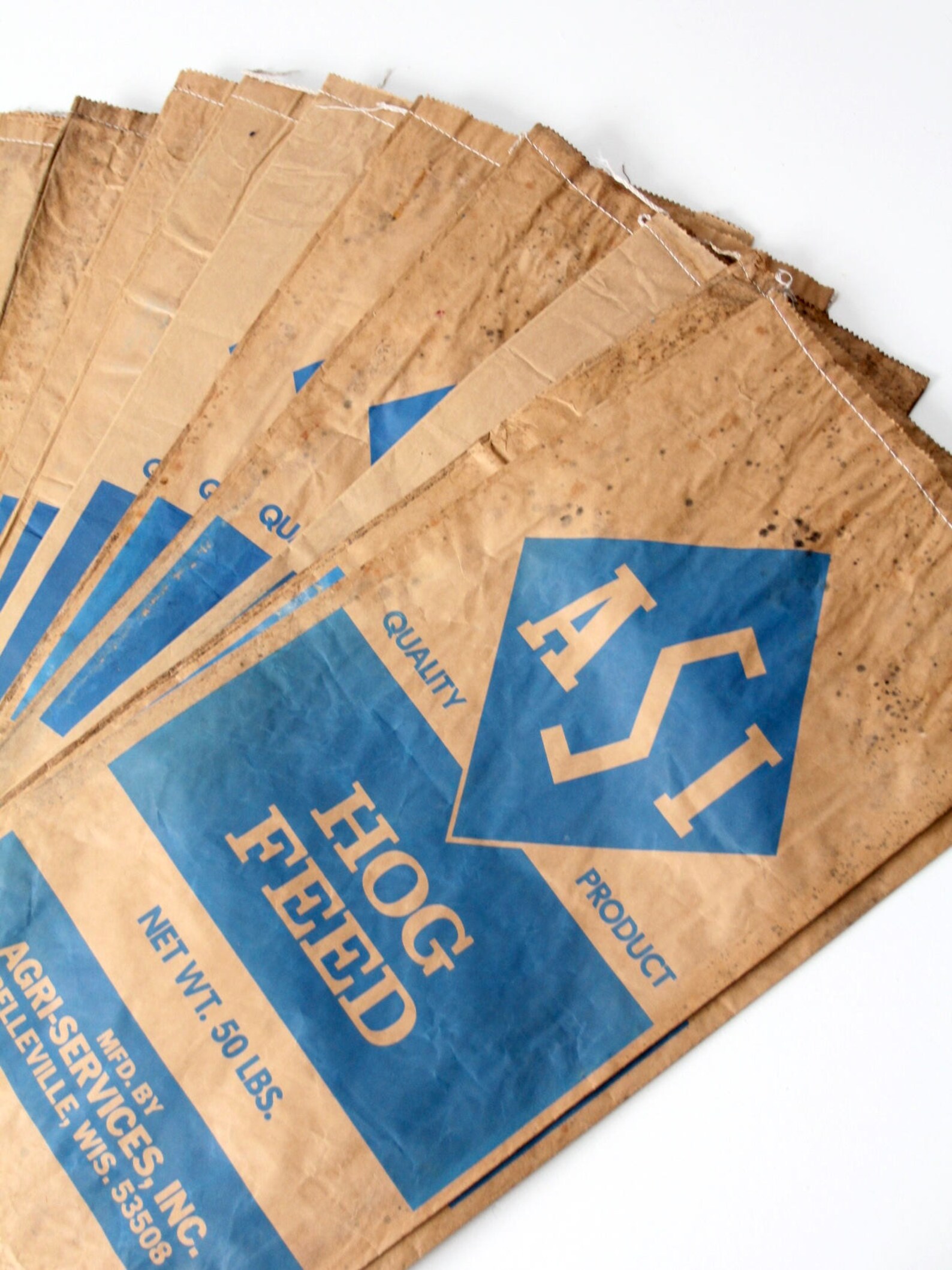 Vintage ASI Paper Feed Bag Blue Paper Farm Sacks Rustic | Etsy