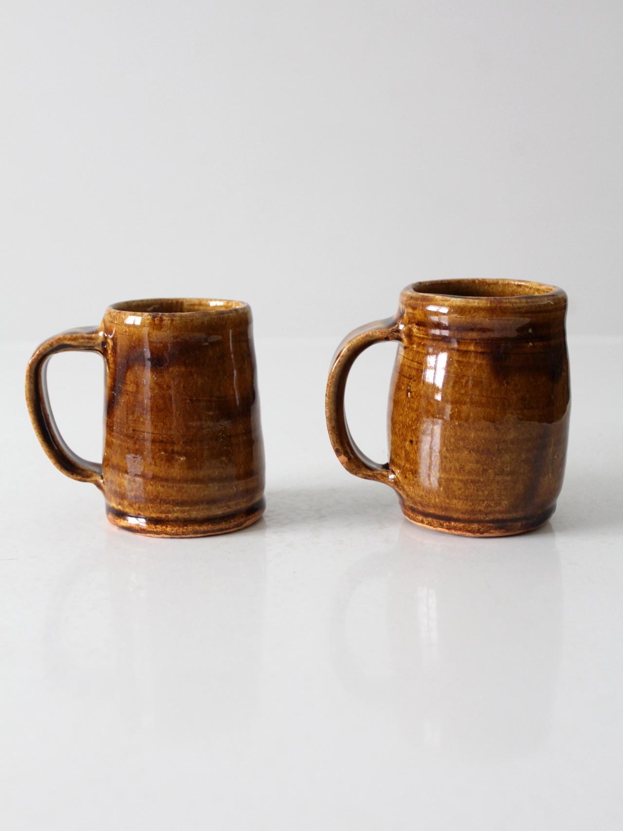 Vintage Rustic Handmade Pottery Mugs Pair - Etsy