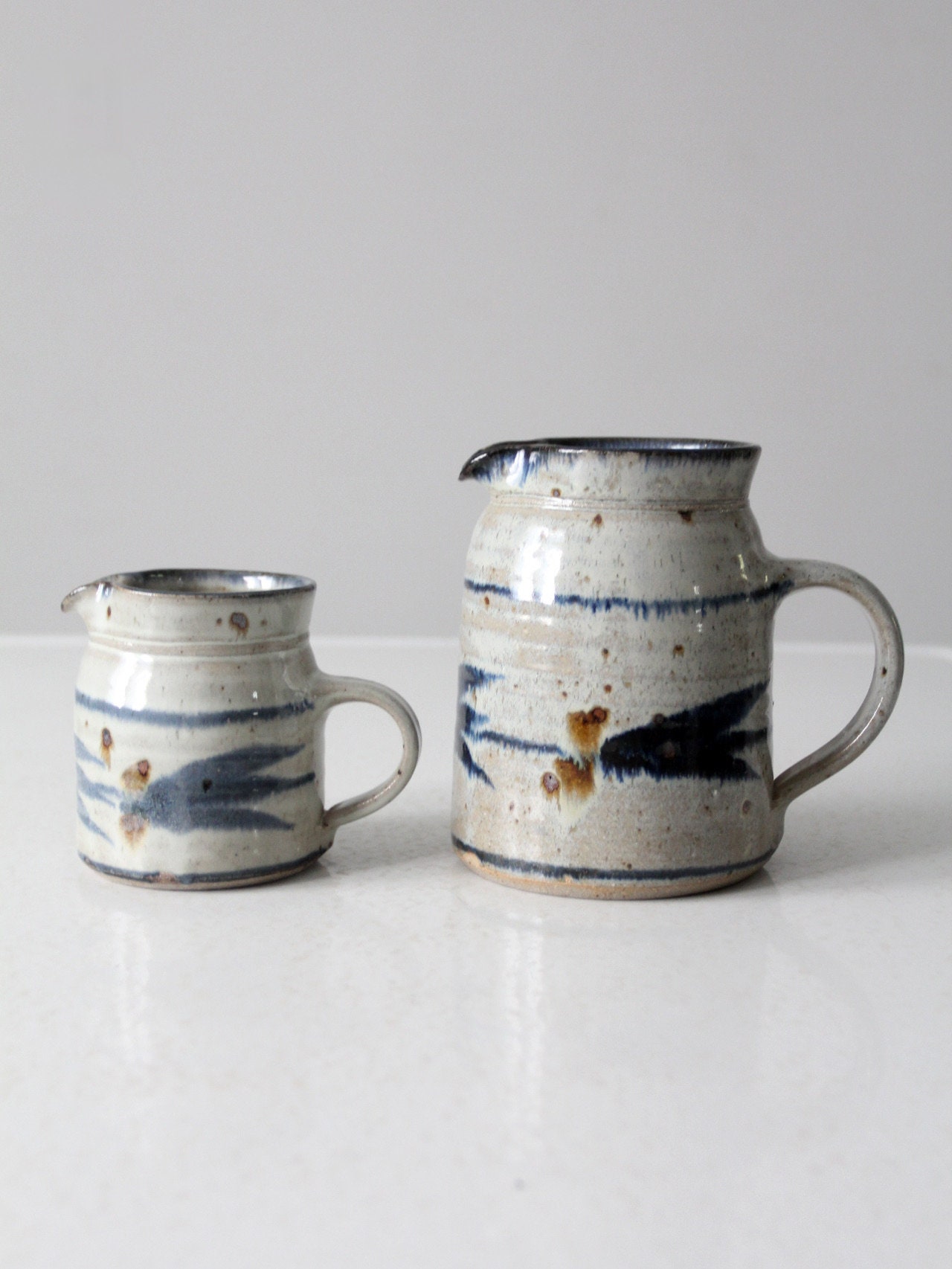 Vintage English Studio Pottery Pitcher Set of 2 - Etsy