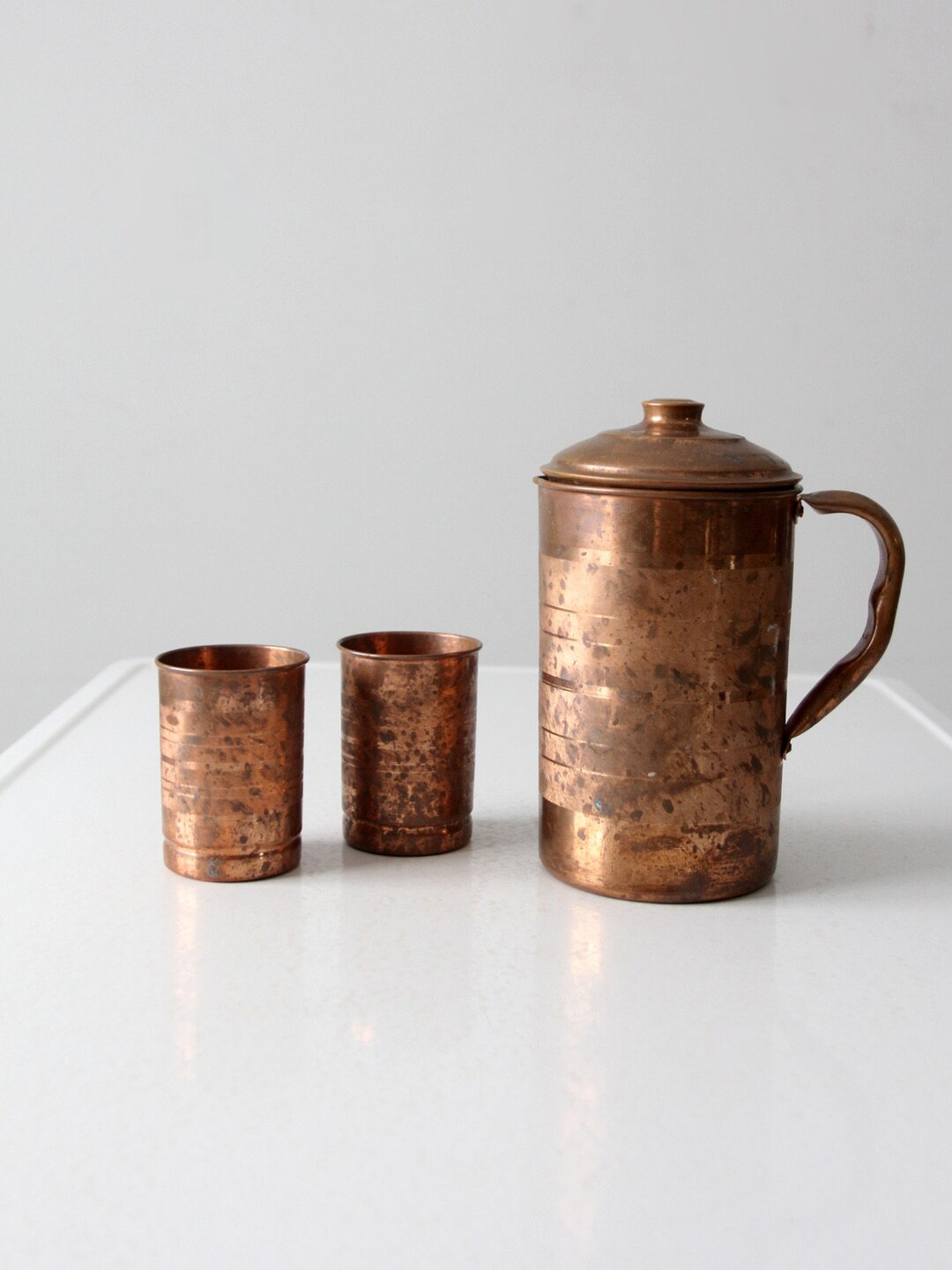 Vintage Copper Pitcher and Cups Set - Etsy