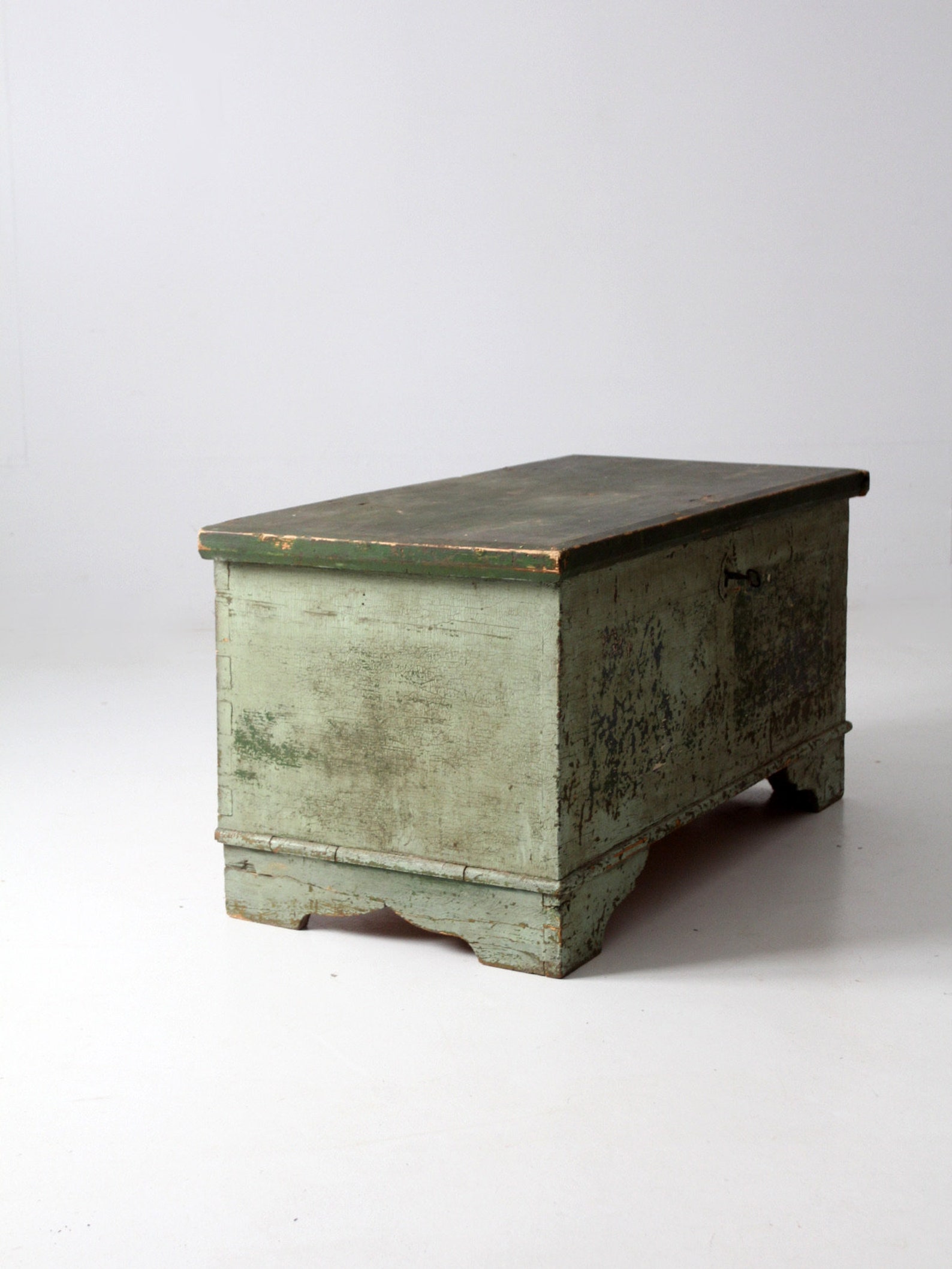 Antique Green Flat Top Wooden Trunk | Etsy