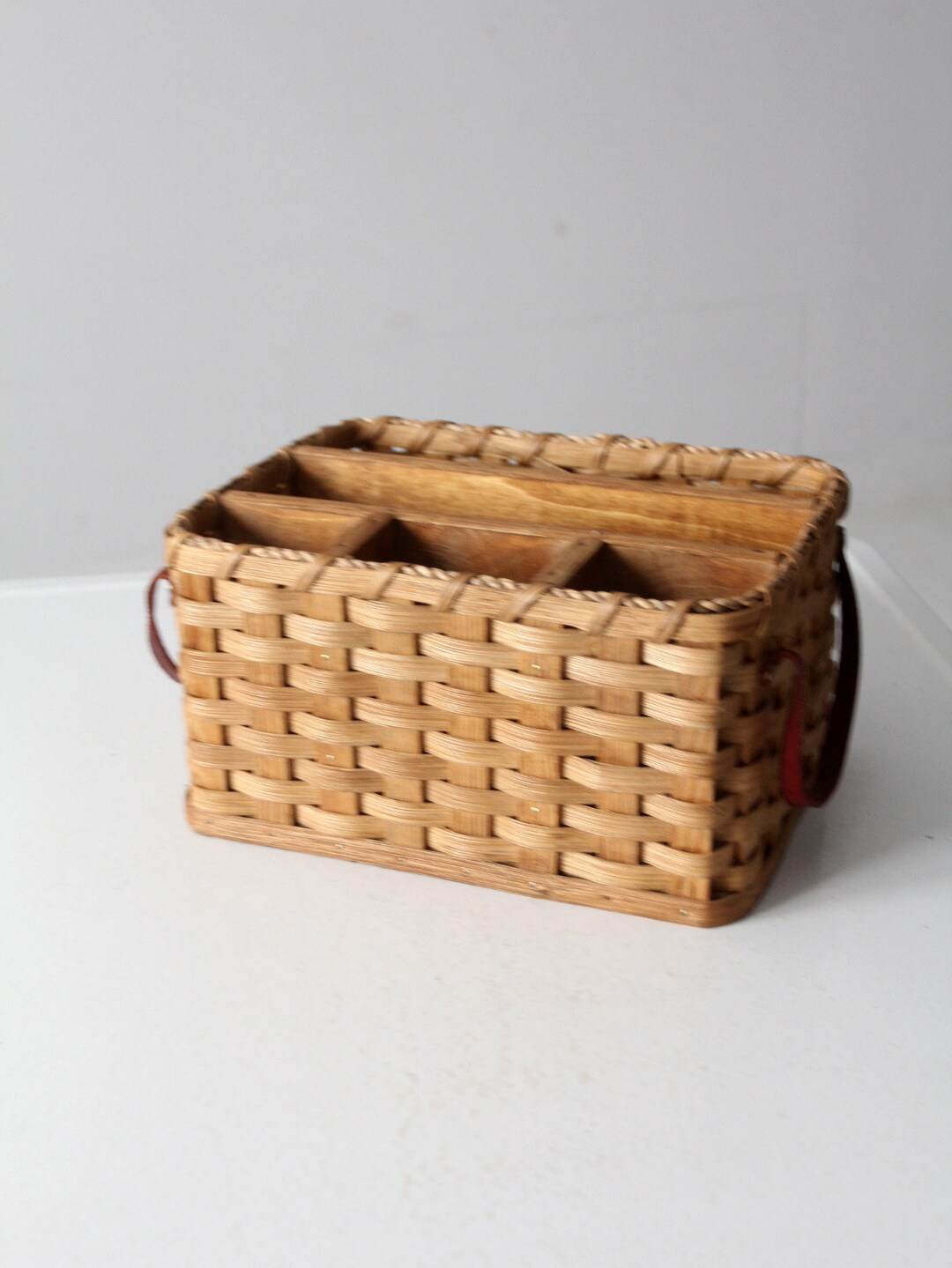 Vintage Splint Weave Organizer Basket - Etsy