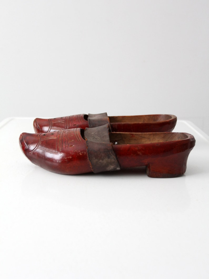 Antique Carved Wood Clogs With Leather Straps - Etsy