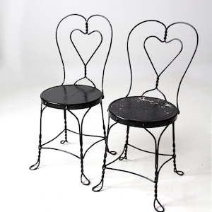 Pair Vintage Ice Cream Parlor Chairs, Black Iron Cafe Bistro Chairs - Etsy