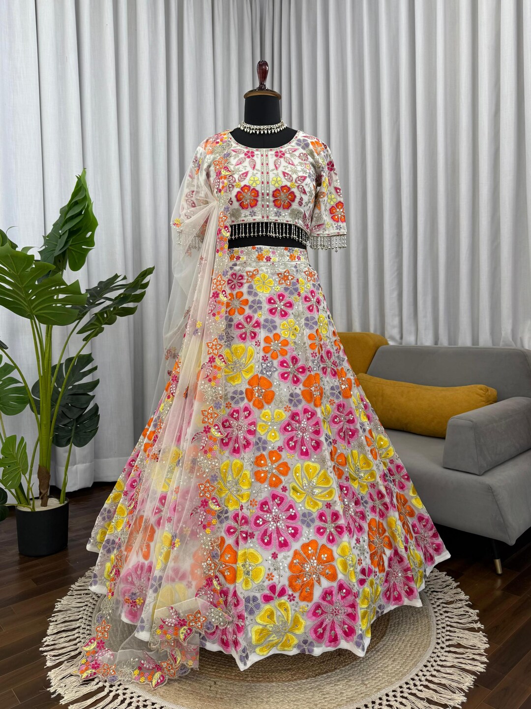 Designer Multi Colour Flower Lehenga Choli - Etsy