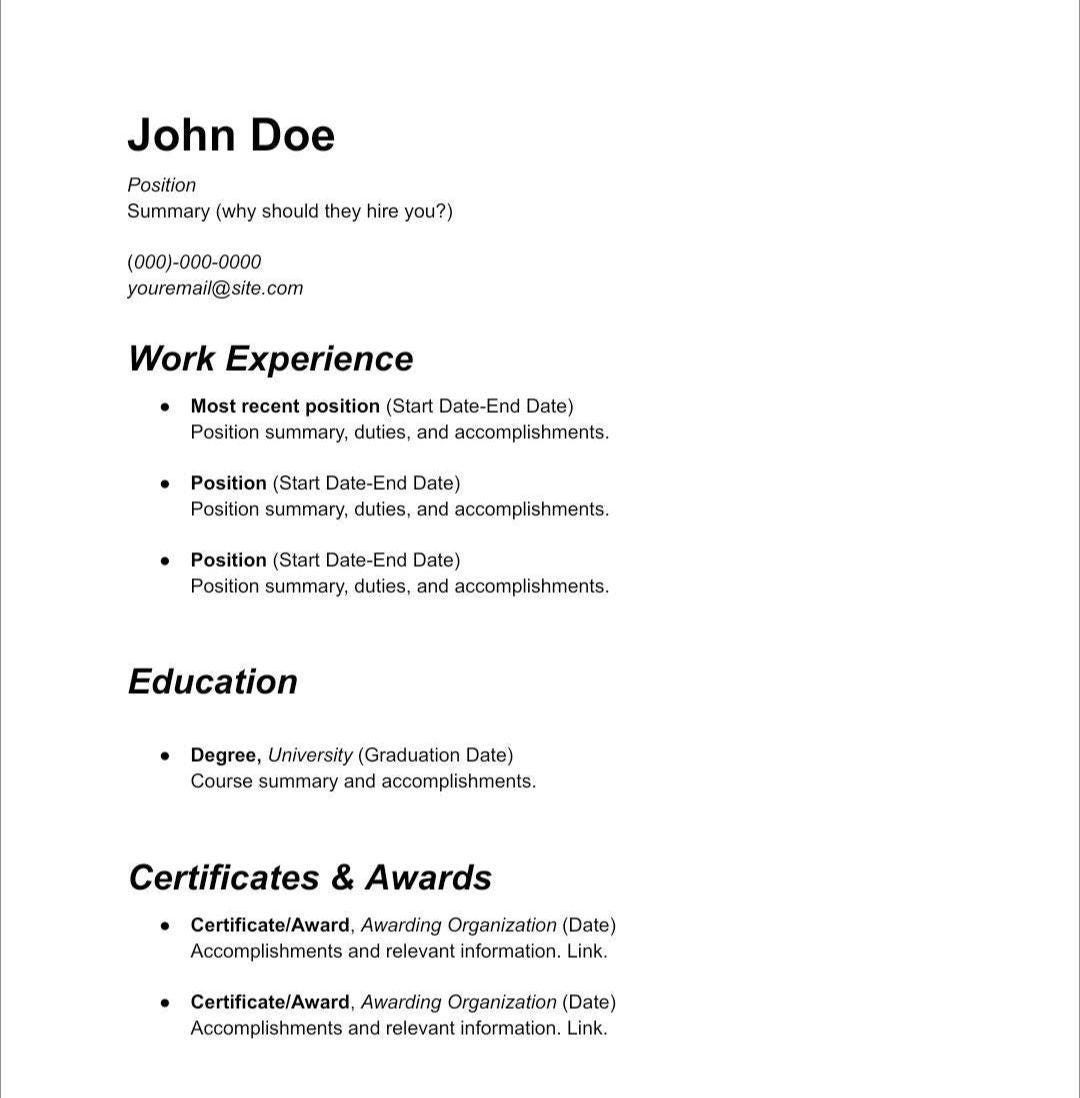 ATS Friendly Resume Template in Google Docs With Experience, Education ...