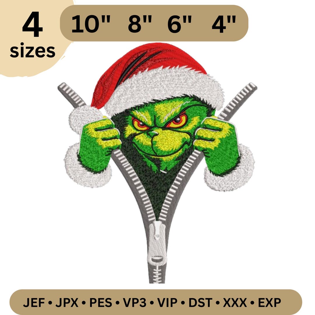 Grinch Zipper Peeker Embroidery Design – Christmas T-shirt, Hoodie ...