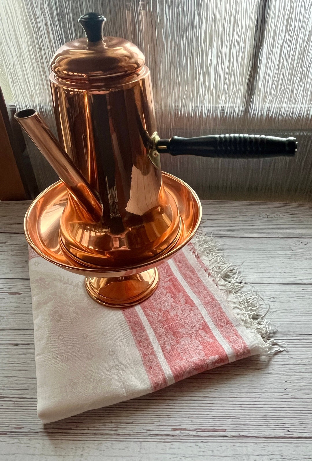 Vintage Copper Colored Coffee Pot Server With Footed Stand & Turkish ...