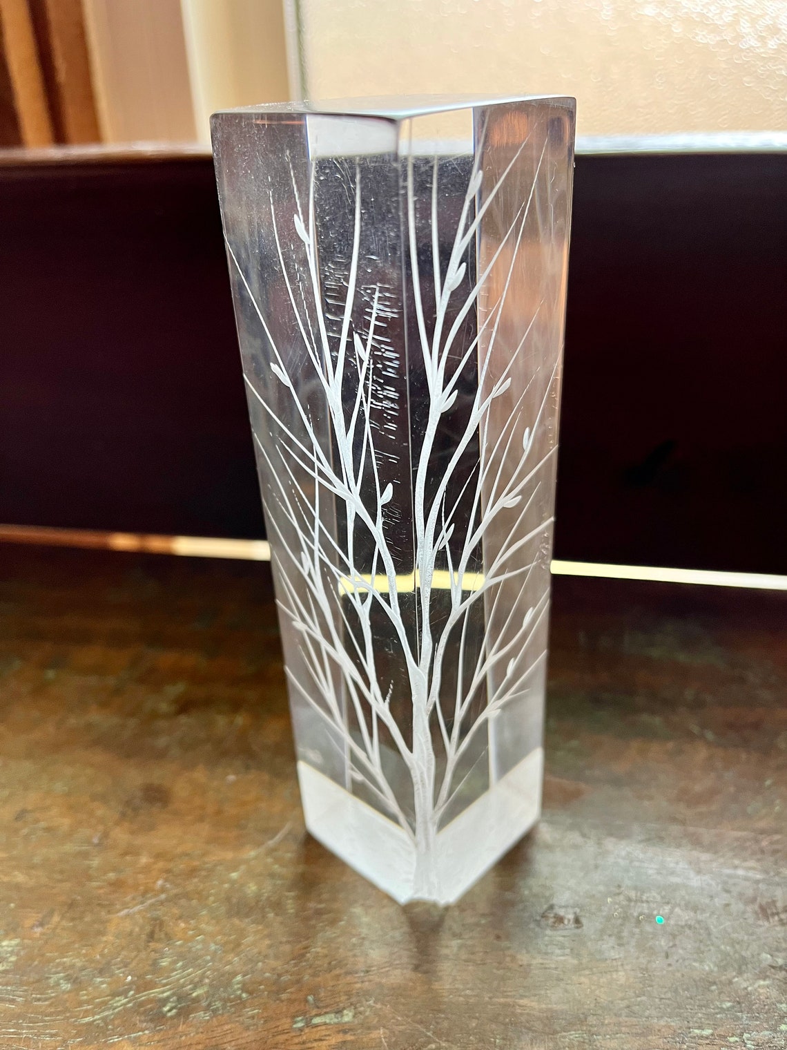 Etched Tree With Birds in Glass Block Glass Art Piece Tree - Etsy