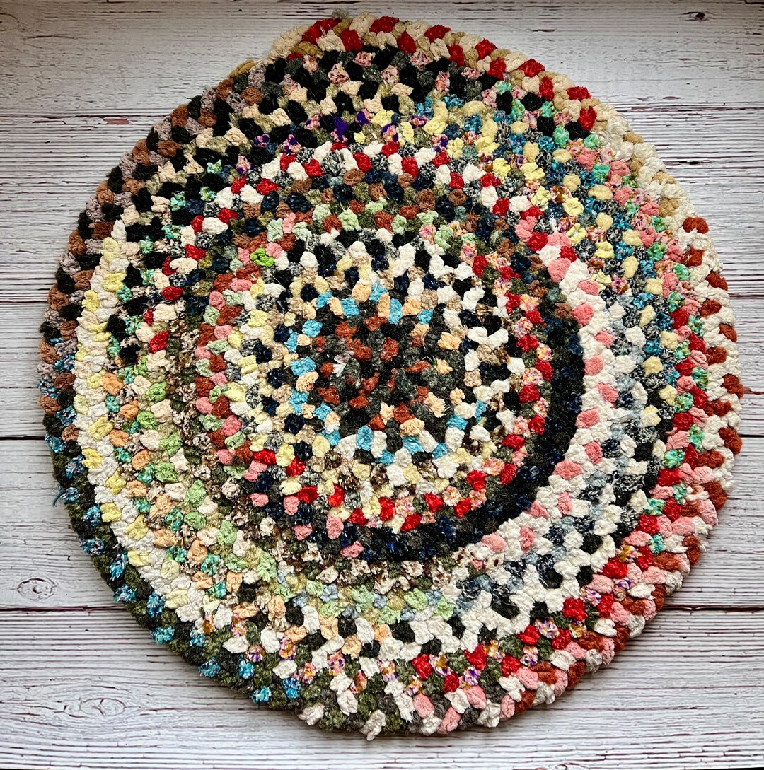 Vintage Primitive Braided Rag Chair Pad Rug Seat, Coaster Rug - Etsy