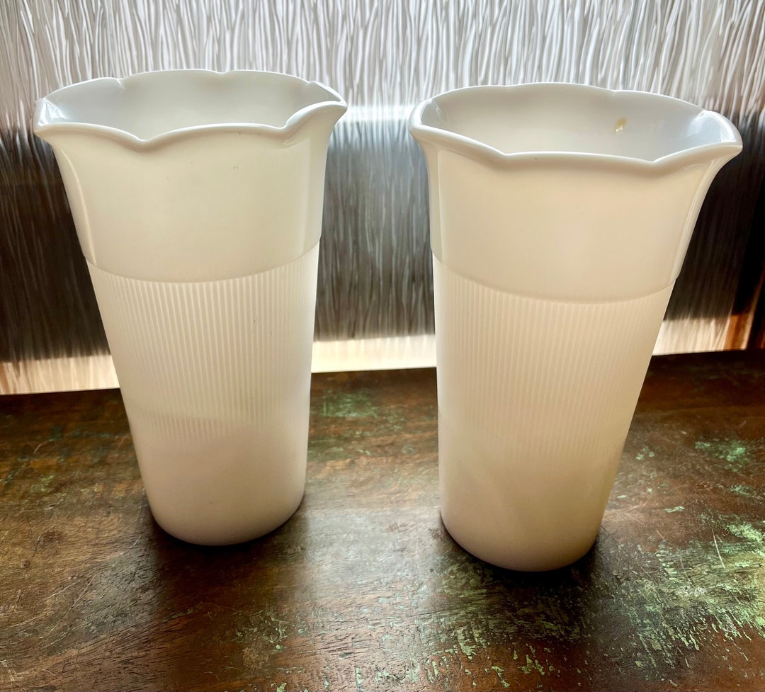 Vintage Hazel Atlas Ribbed Fluted Milk Glass Vase Set, Cottage Decor - Etsy