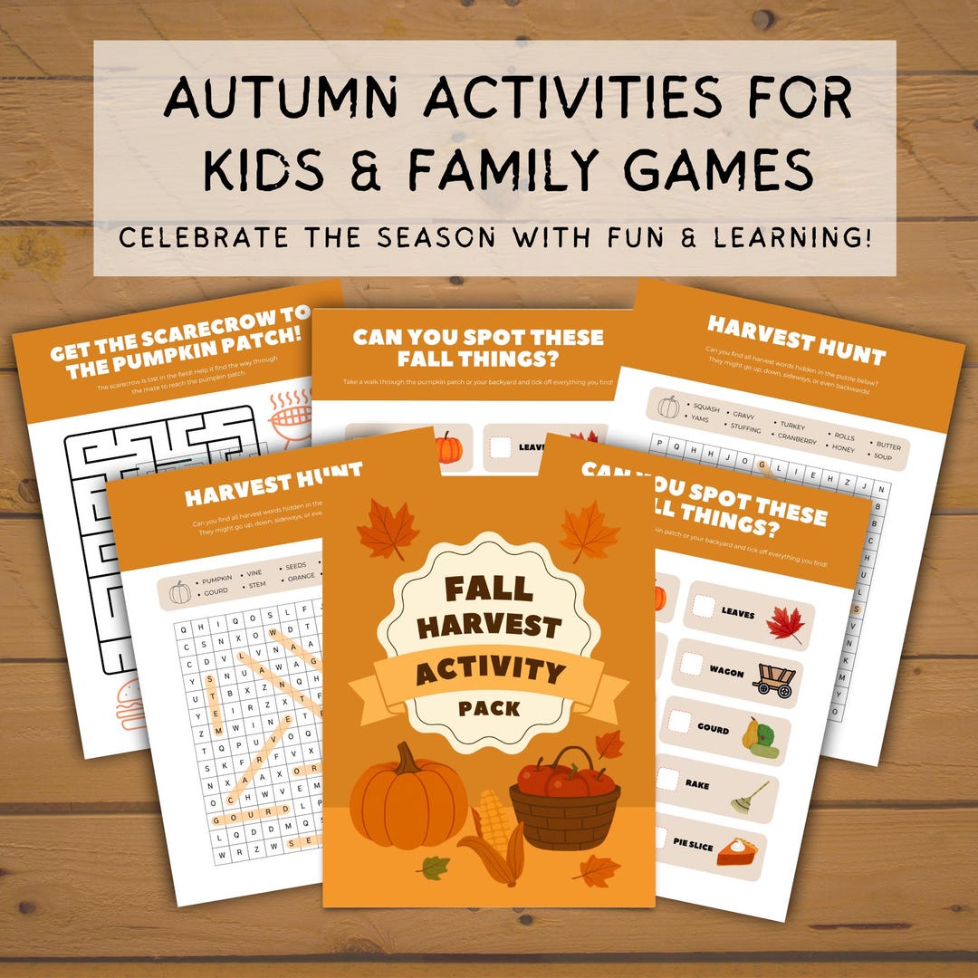 Fall Harvest Activity Pack: Games, Quiz, Crafts (digital Download 8 ...
