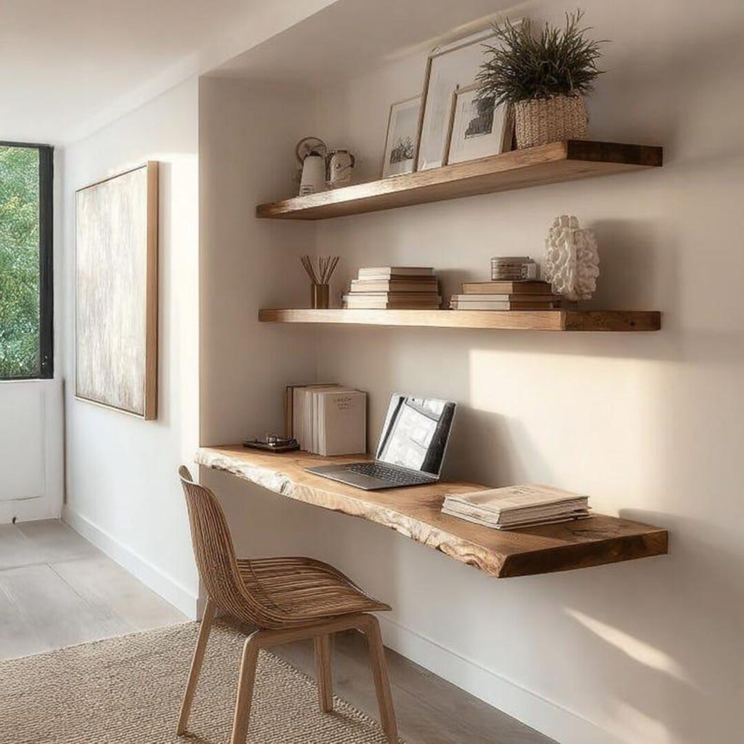 Handmade Live Edge Floating Desk – Rustic Solid Wood Wall-mounted Desk ...