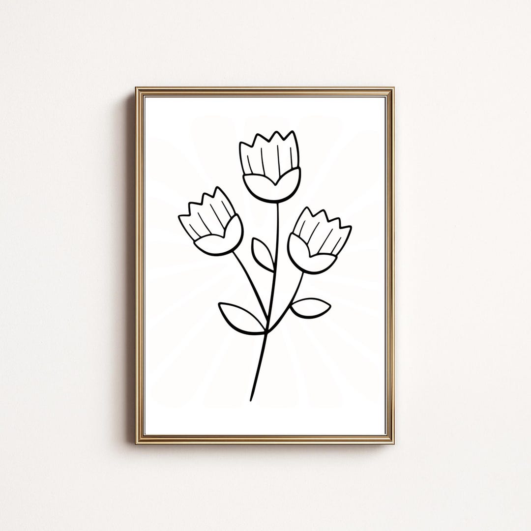 Minimalist Flower Art Print: Black Line Floral Wall Art for Home Decor ...