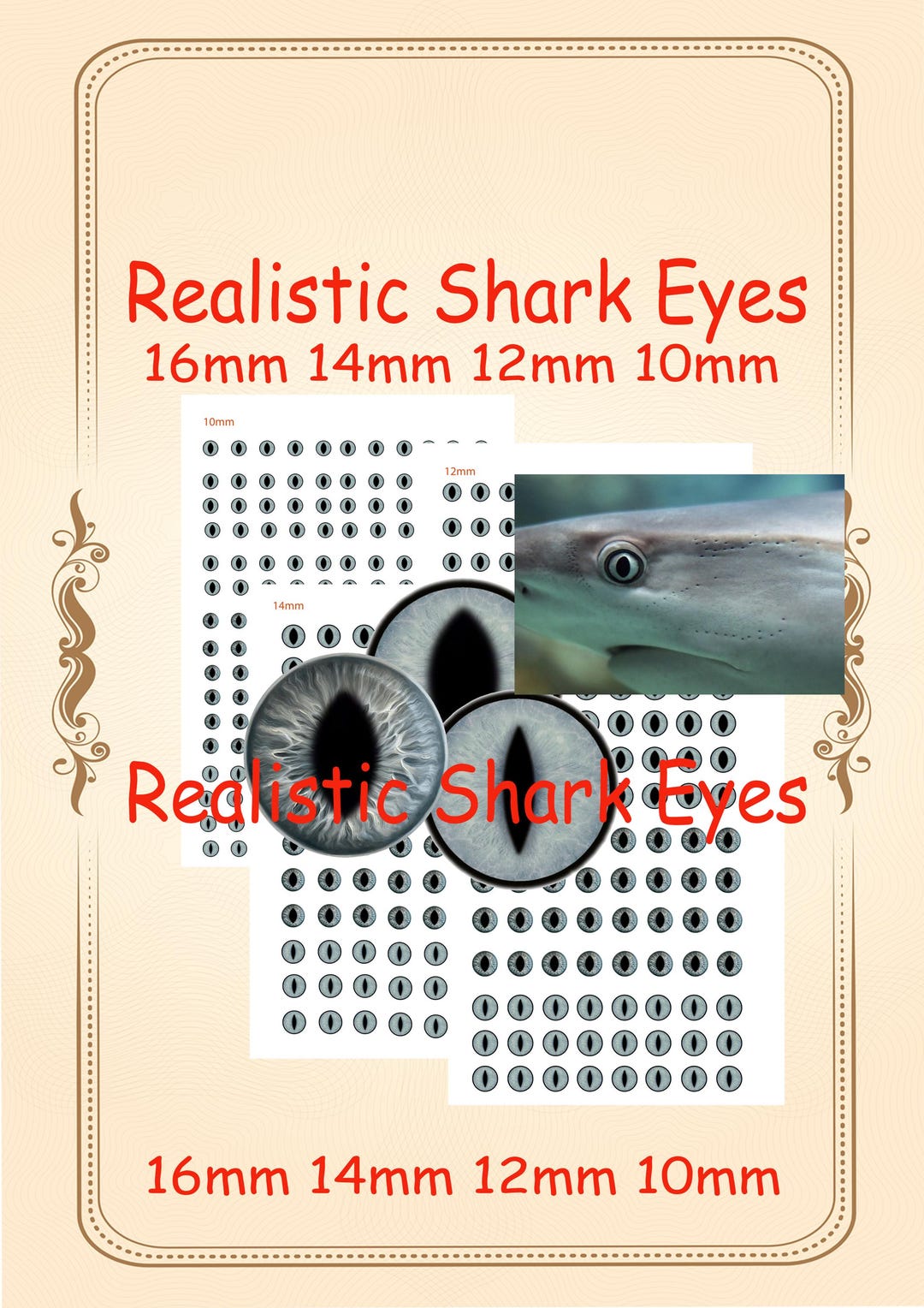Realistic Shark Eyes Digital Download, Printable Animal Eyes, Gray Iris ...