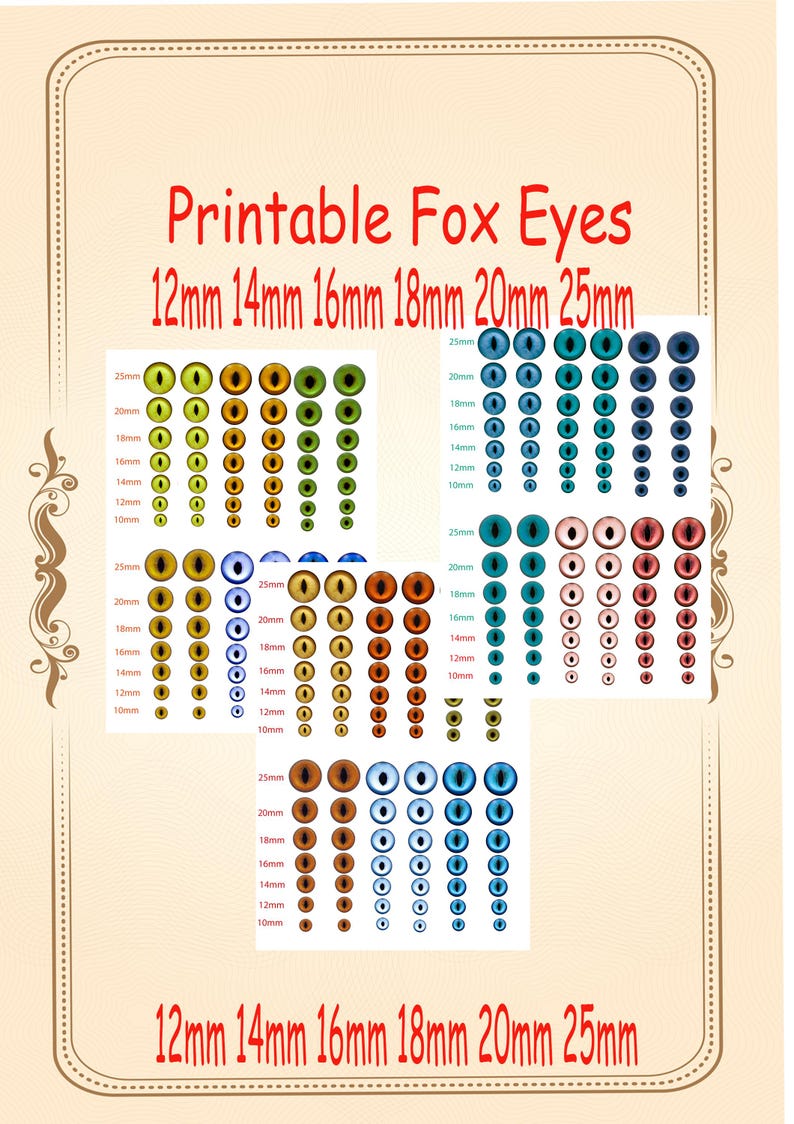 Fox Eyes Printable – Realistic Animal Eyes for Dolls, Plush Toys, Slit ...