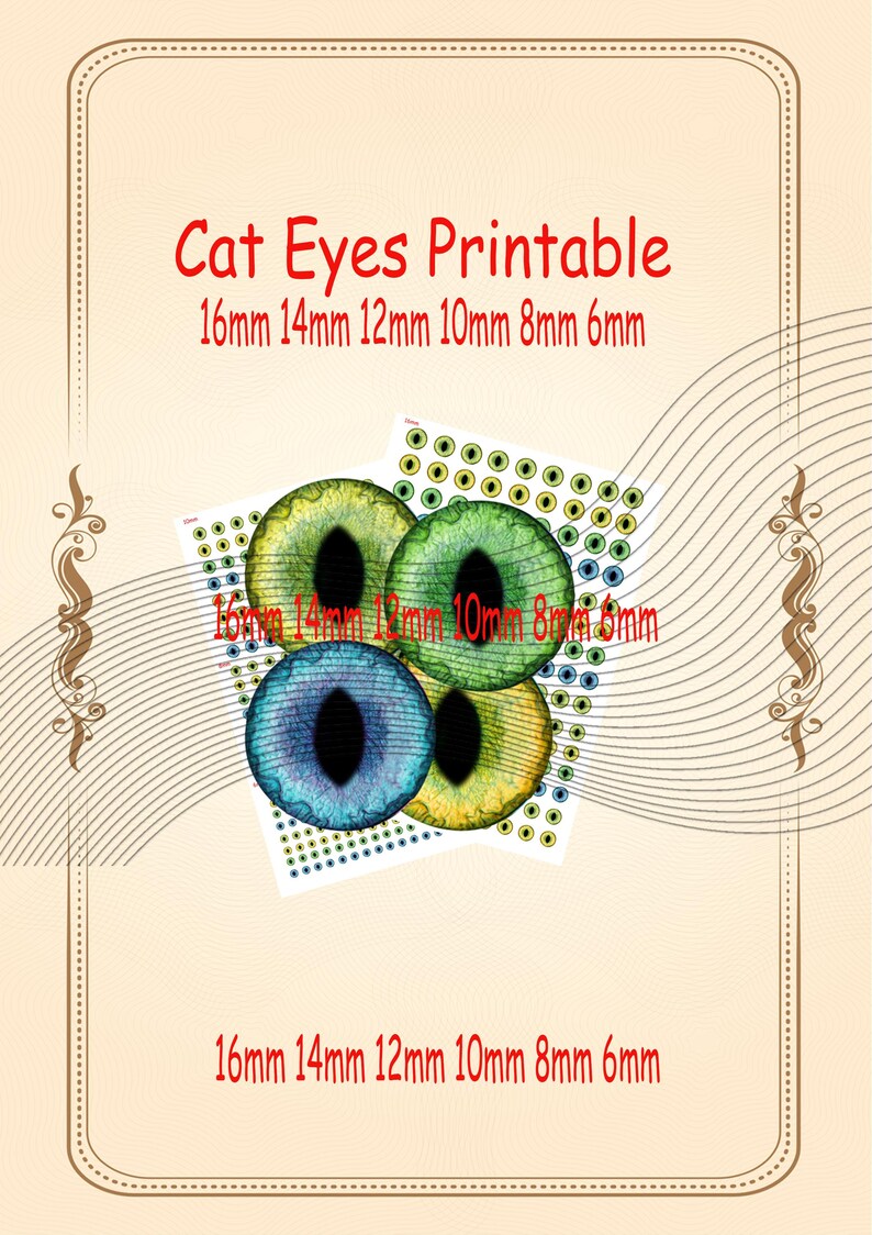 Printable Realistic Cat Eyes in 4 Colors, Sizes 16–6mm Perfect for ...