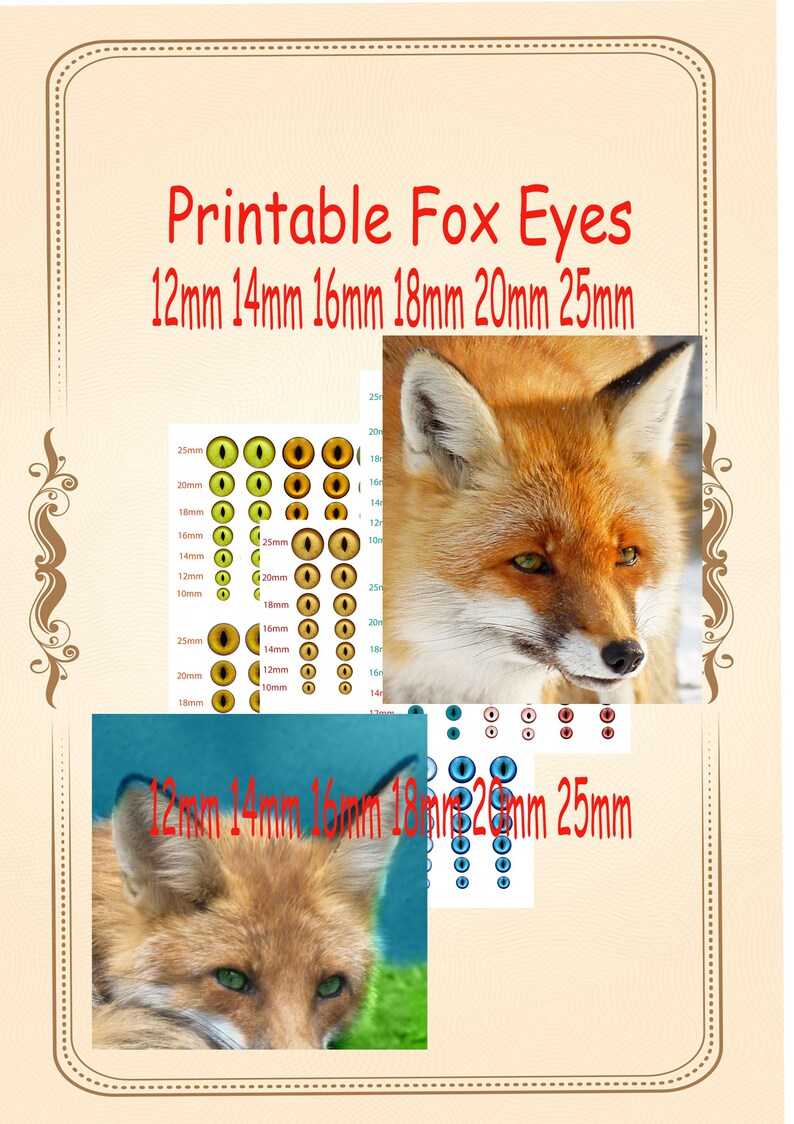 Fox Eyes Printable – Realistic Animal Eyes for Dolls, Plush Toys, Slit ...