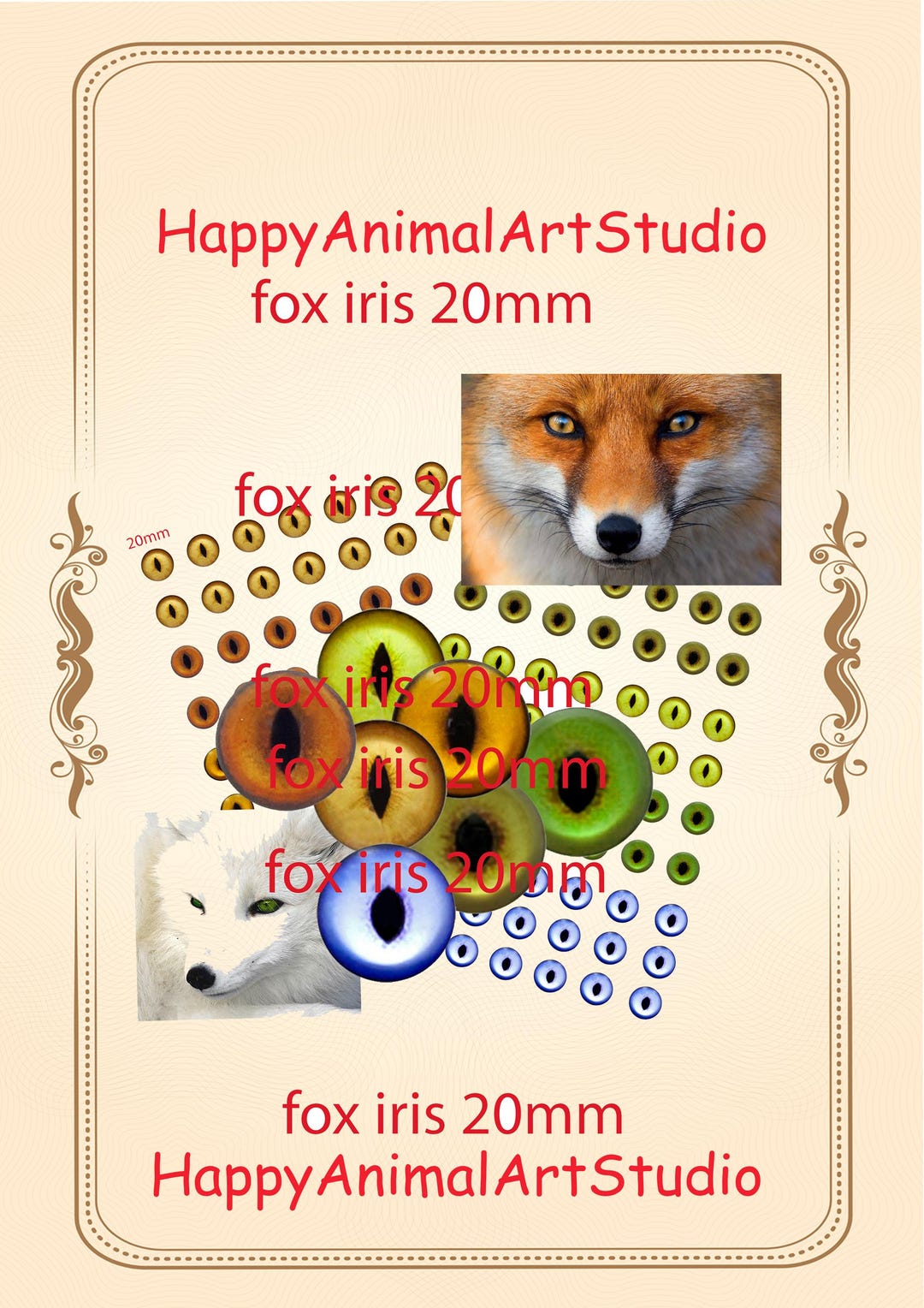 Fox Iris Eyes Digital Download Brown, Green Blue Printable Animal Eye ...