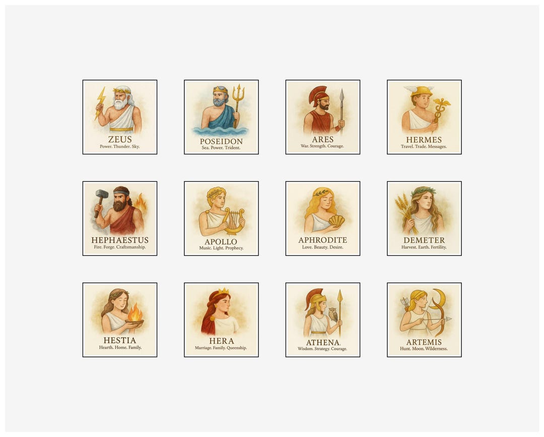 Olympian Gods Mini Set | Greek Mythology Wall Art Prints (set of 12) - Etsy