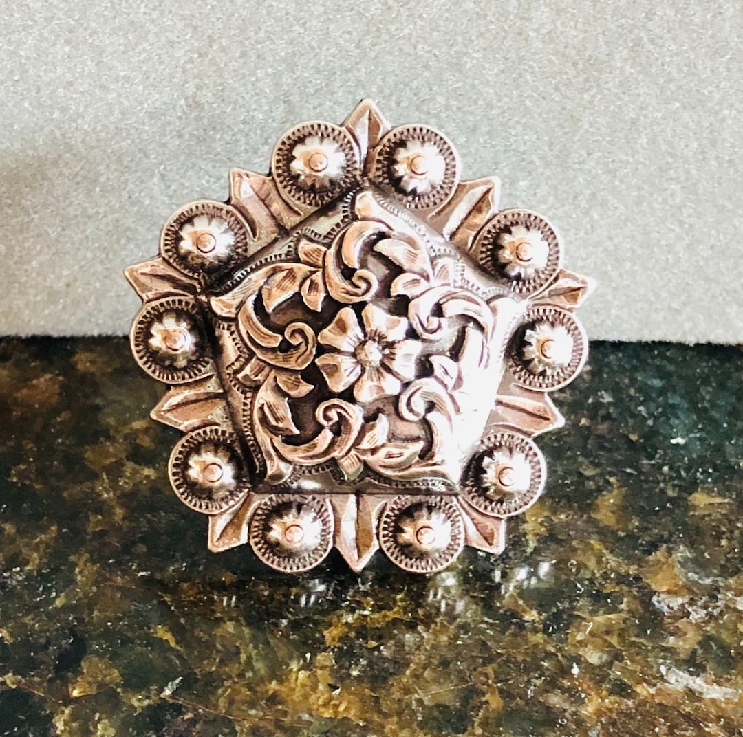 Pentagon Shaped Raised Floral Concho Scarf Slide or Keychain - Etsy