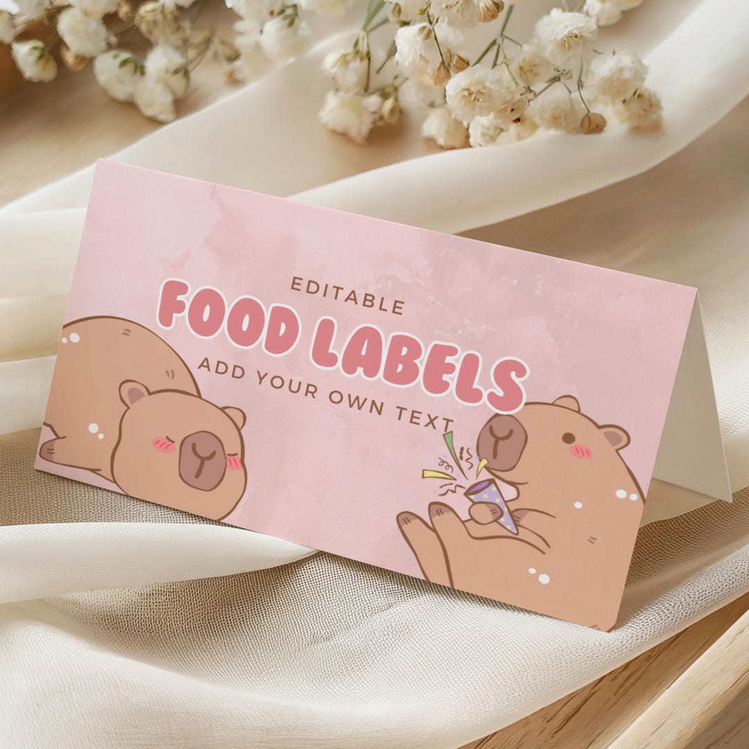 Capybara Themed Food Label Template Canva, Printable Capy Birthday ...