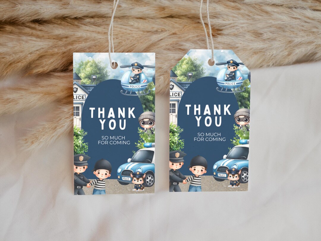 Police Editable Favor Tags Printable, Officer Birthday Thank You Card ...