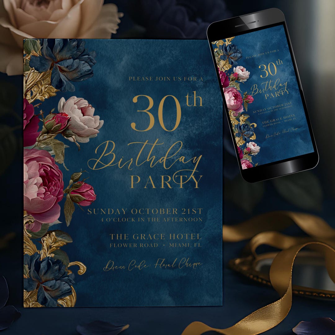 Floral Baroque Birthday Invitation Template, Editable Elegant 30th ...