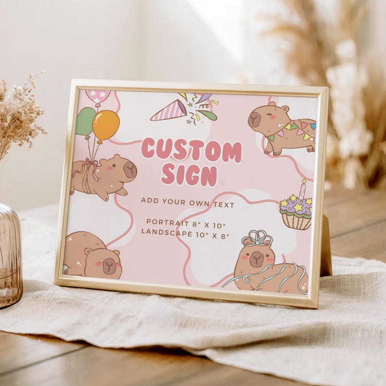 Capybara Custom Birthday Sign Template, Capy Birthday Editable Portrait ...