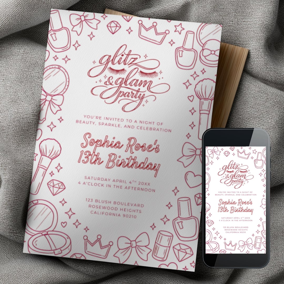 Glitz and Glam Birthday Invitation, Teen Girl Glam Party Invite ...